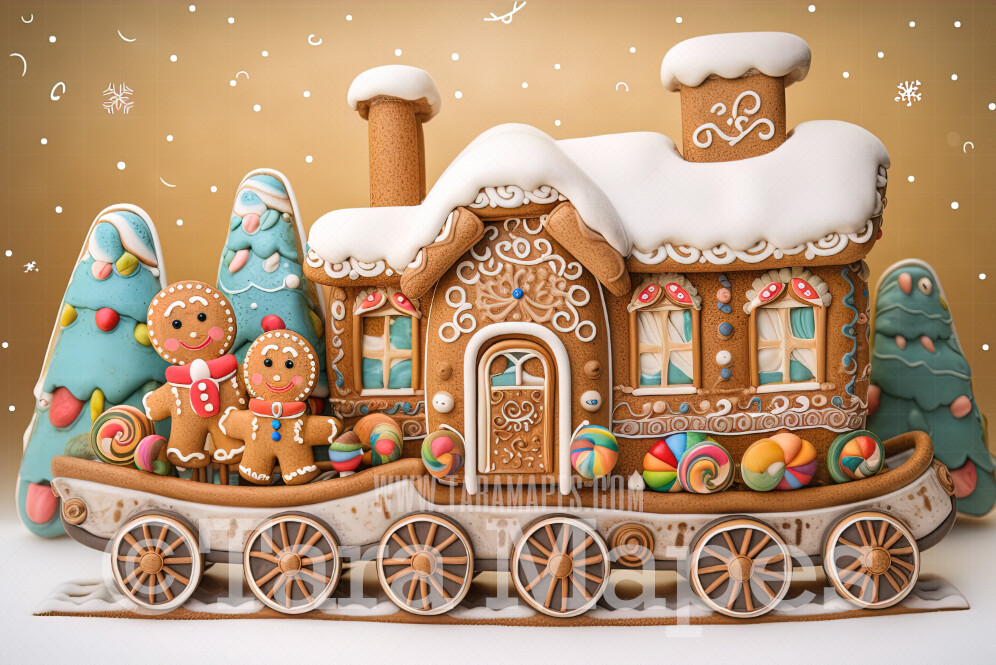 Gingerbread Train Digital Backdrop - Gingerbread Train in Forest ...