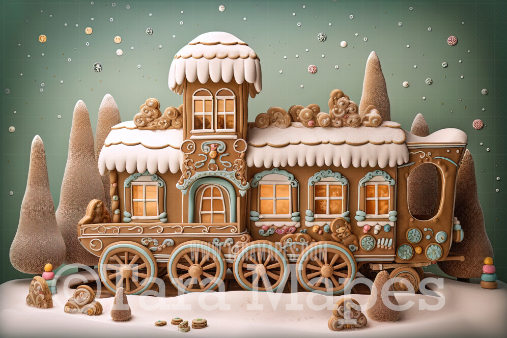 Gingerbread Train Digital Backdrop - Gingerbread Train in Forest ...
