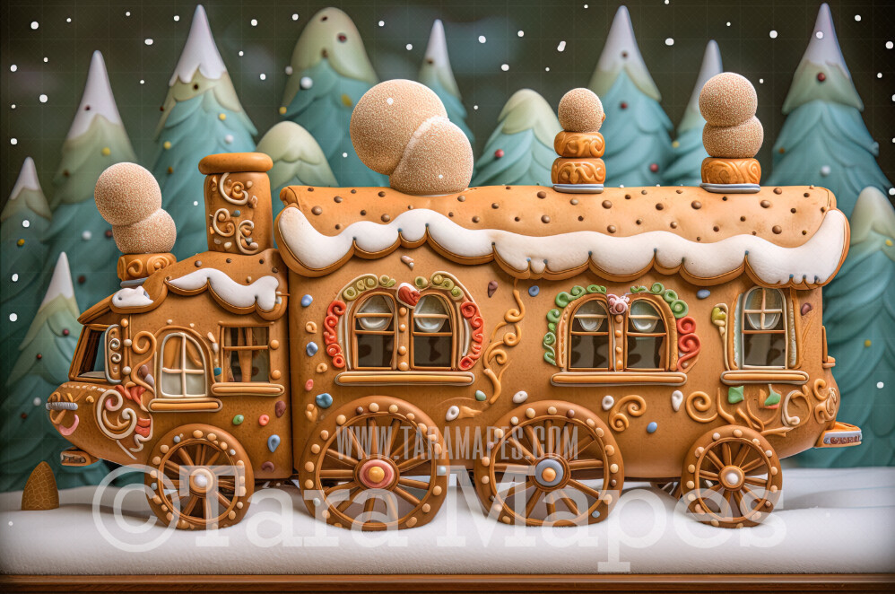 Gingerbread Train Digital Backdrop - Gingerbread Train in Forest ...