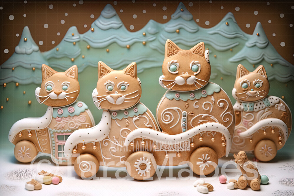 Gingerbread Cats Digital Backdrop - Gingerbread Kittens - Pastel ...