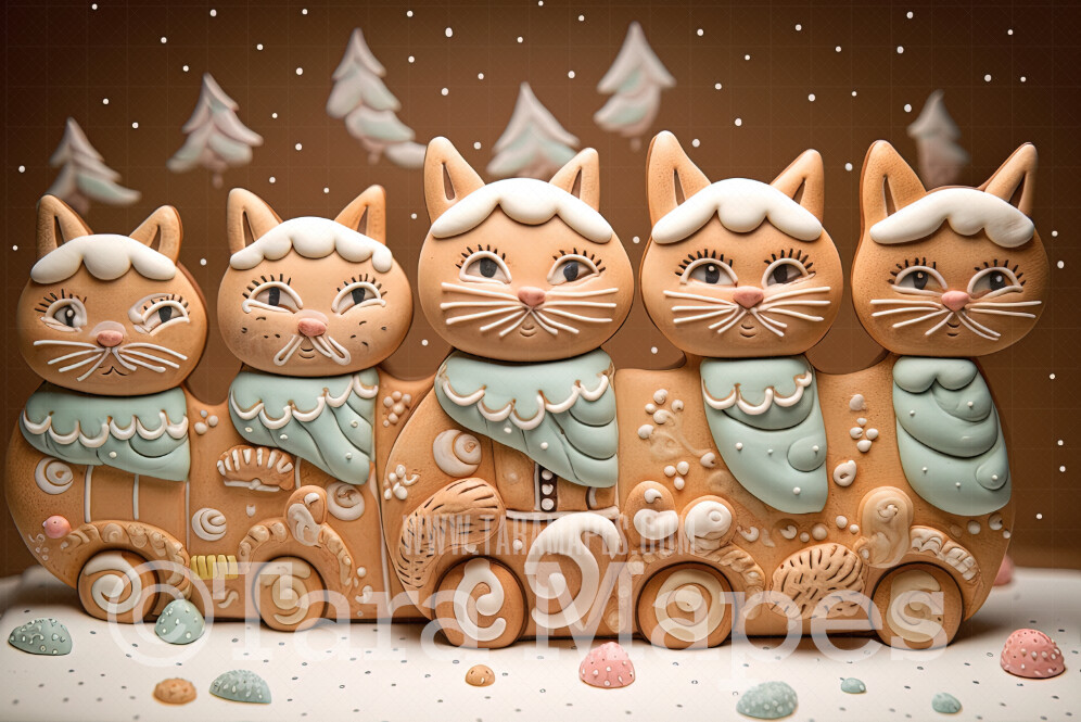 Gingerbread Cats Digital Backdrop - Gingerbread Kittens - Pastel ...
