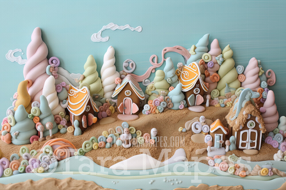 Gingerbread Beach Digital Backdrop - Gingerbread Beach Scene - Pastel ...