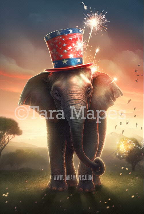 Fourth of July Digital Background - Patriotic Elephant with Red White ...