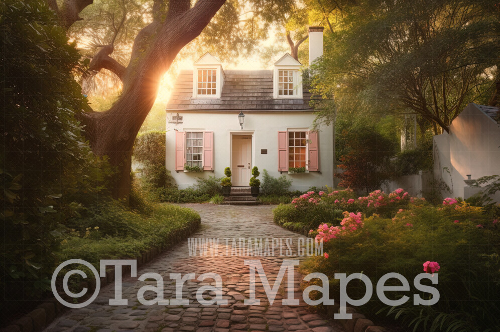 Spring Cottage Digital Backdrop - Cottage with Garden - White Cottage ...
