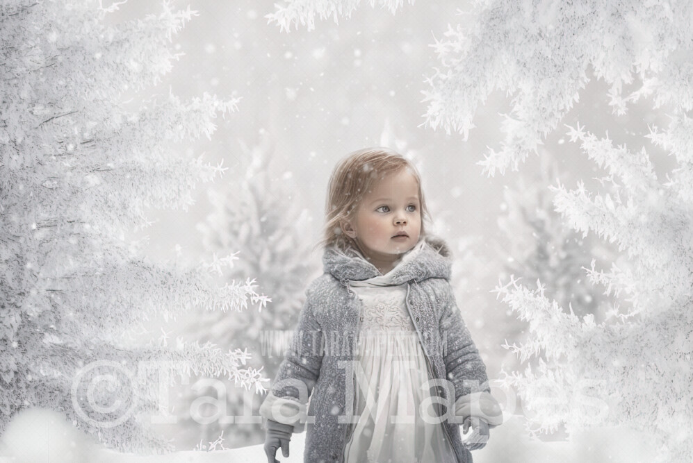 Painterly Snowy Forest Digital Backdrop - Snowy Trees Digital ...