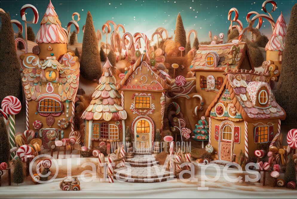 Gingerbread Town Digital Backdrop - l Christmas Gingerbread Digital ...