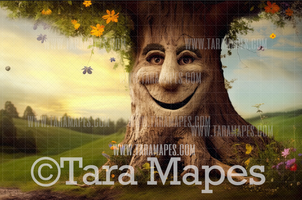 Enchanted Tree with Face - Tree Face in Enchanted Forest - Talking Tree Digital Background ...