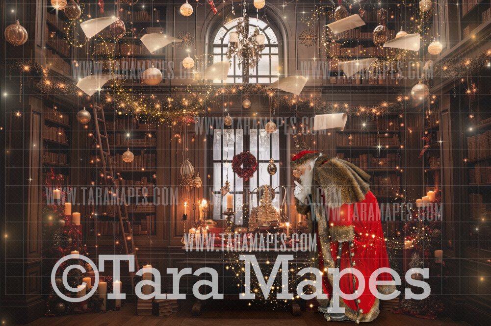Santa Digital Backdrop - Santa in Magic Library - Magical Santa Book ...