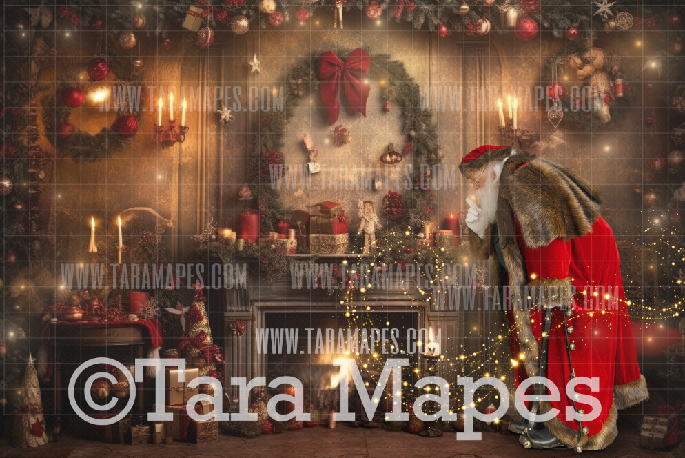 Santa Digital Backdrop - Santa in Rustic Livingroom - Magical Santa ...