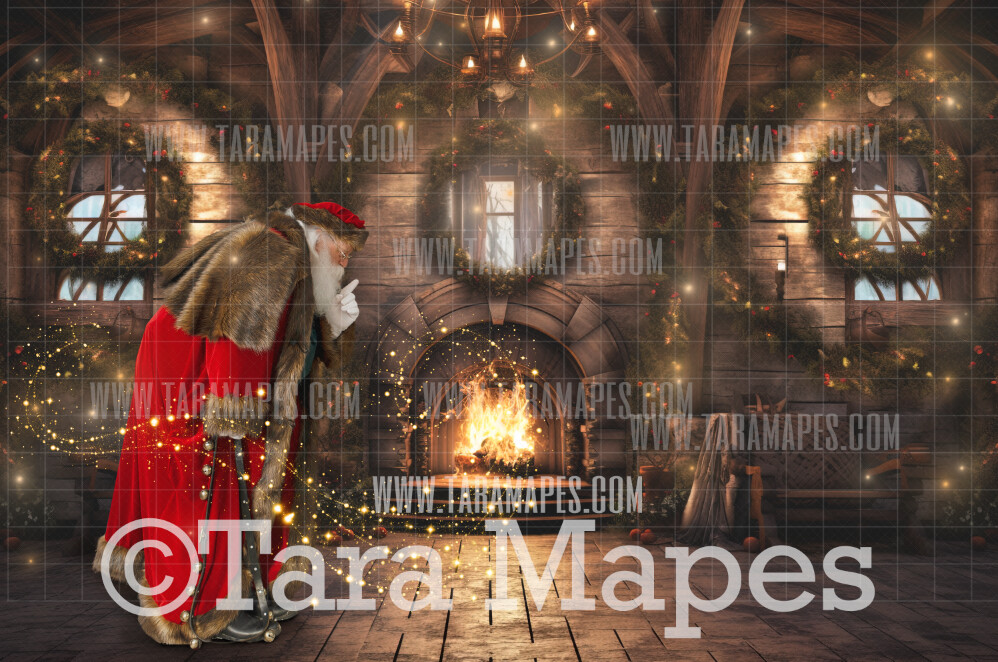 Santa Digital Backdrop - Santa in Rustic Livingroom - Magical Santa ...