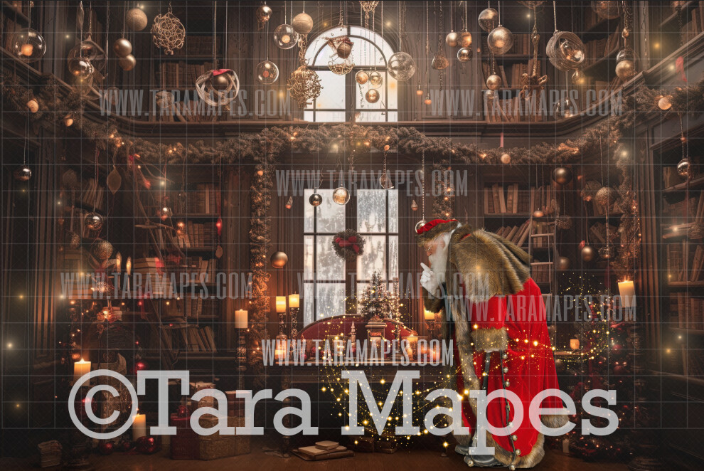 Santa Digital Backdrop - Santa in Magic Library - Magical Santa Book ...