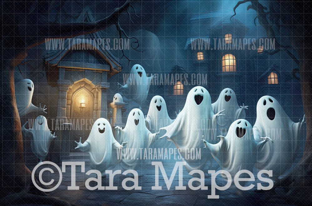 Friendly Ghost Digital Backdrop - Surreal Ghost House - Fun Haunted ...