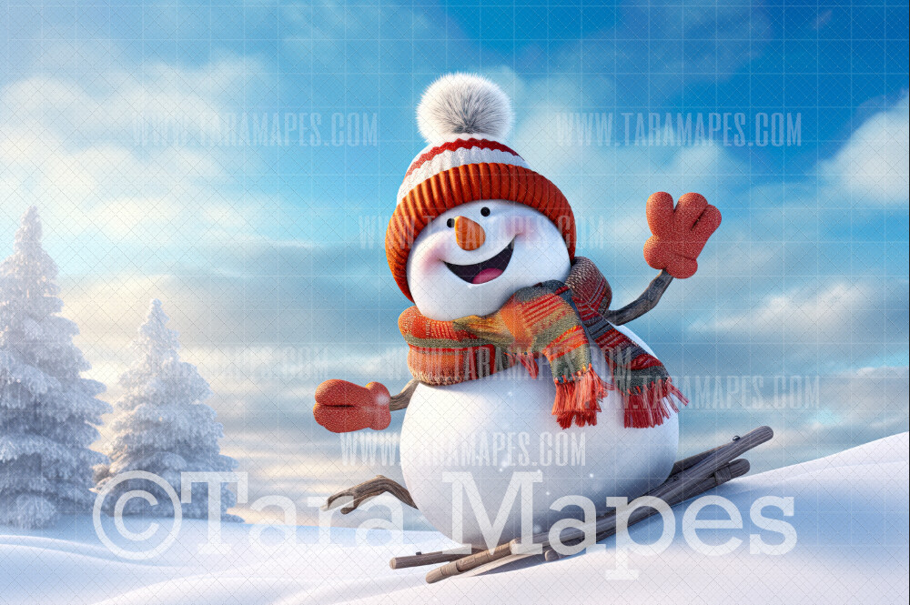 Snowman Sledding - Snow man in Winter Snowy Scene- Separate Snow ...