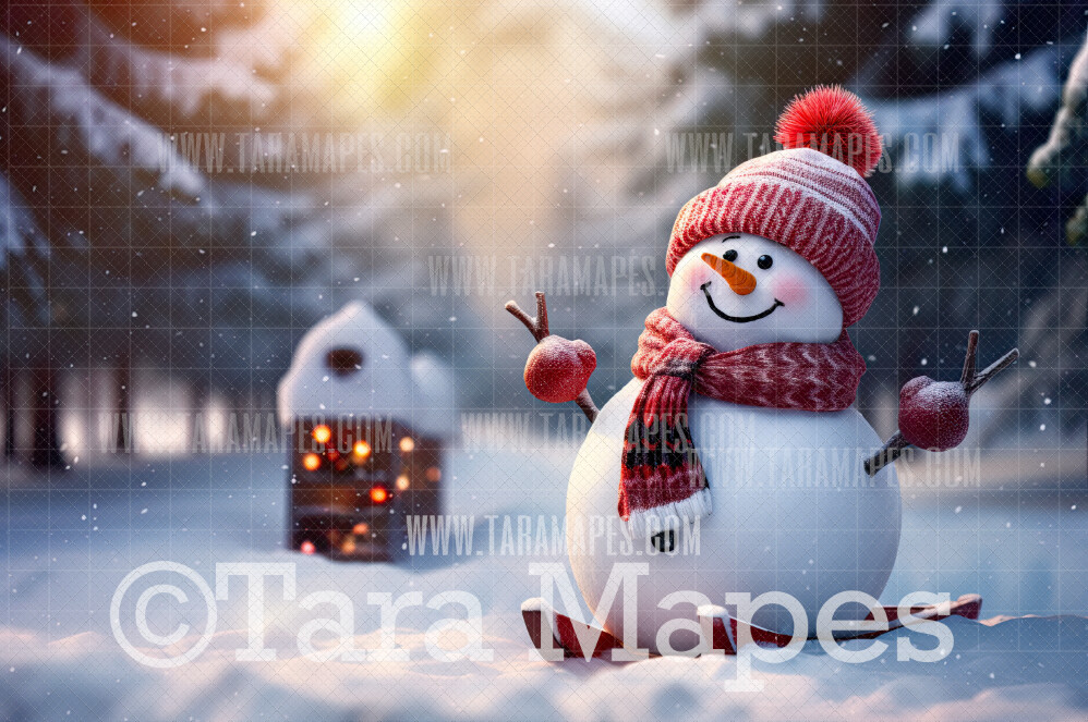 Snowman Sledding - Snow man in Winter Snowy Scene- Separate Snow ...