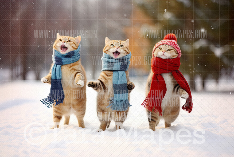Christmas Cats - Funny Cats in Winter Snowy Scene- Separate Snow ...