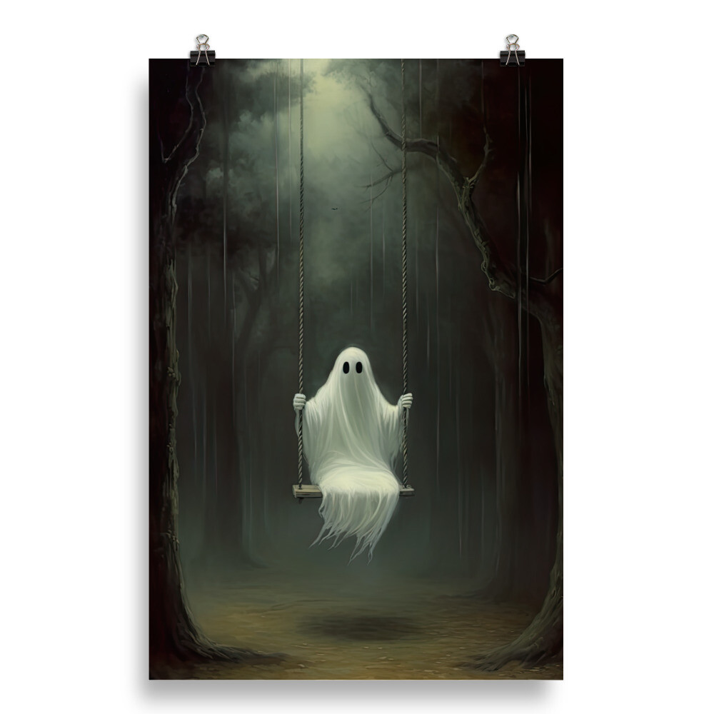 Digital Oil Painting Ghost Swinging From Tree Poster