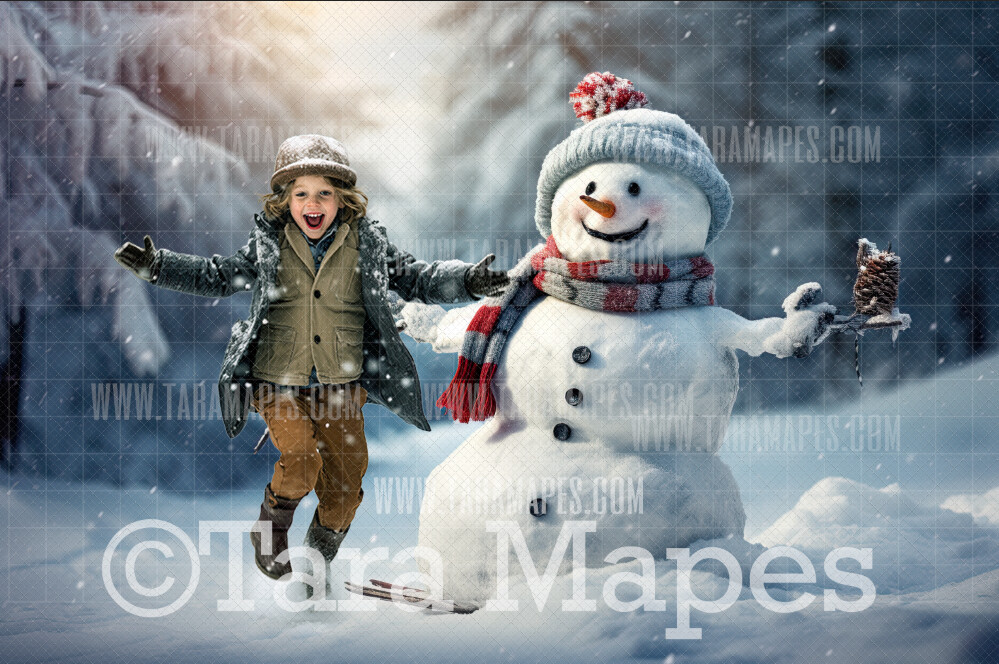 Snowman Sledding - Snow man in Winter Snowy Scene- Separate Snow ...