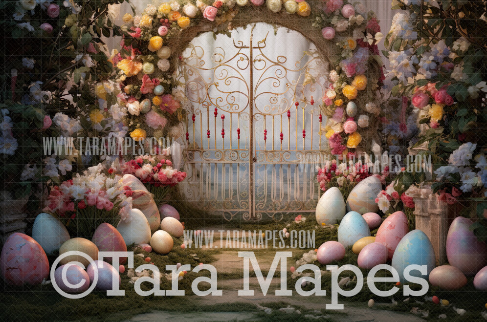 Easter Egg Gate Digital Backdrop - Whimsical Rustic Easter Bunny Arch ...