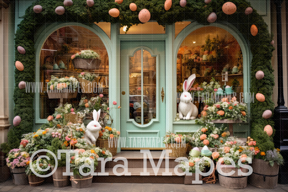 Easter Shop Digital Backdrop - Easter Flower Storefront - Pastel Easter ...