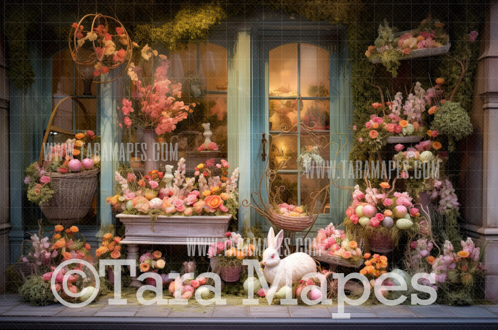 Easter Shop Digital Backdrop - Easter Flower Storefront - Pastel Easter ...