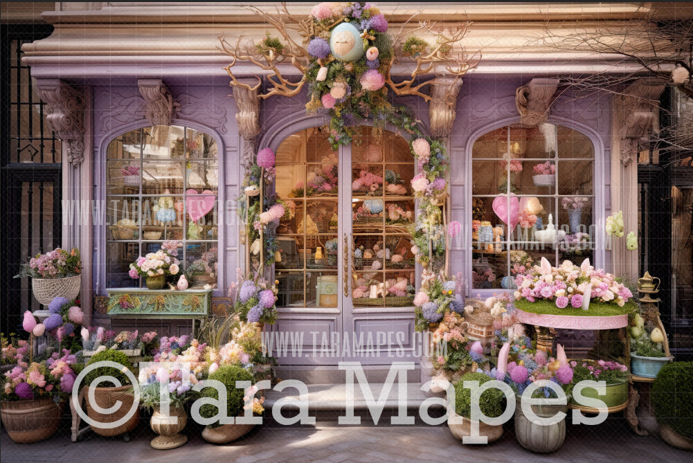Easter Shop Digital Backdrop - Easter Flower Storefront - Pastel Easter ...