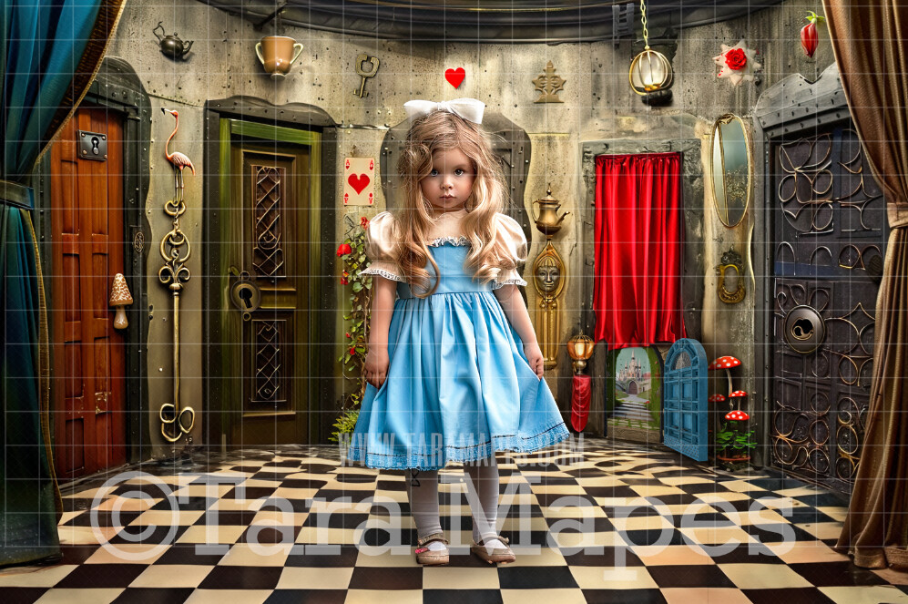 Alice Digital Backdrop - Room with Little Doors - JPG File - Wonderland ...