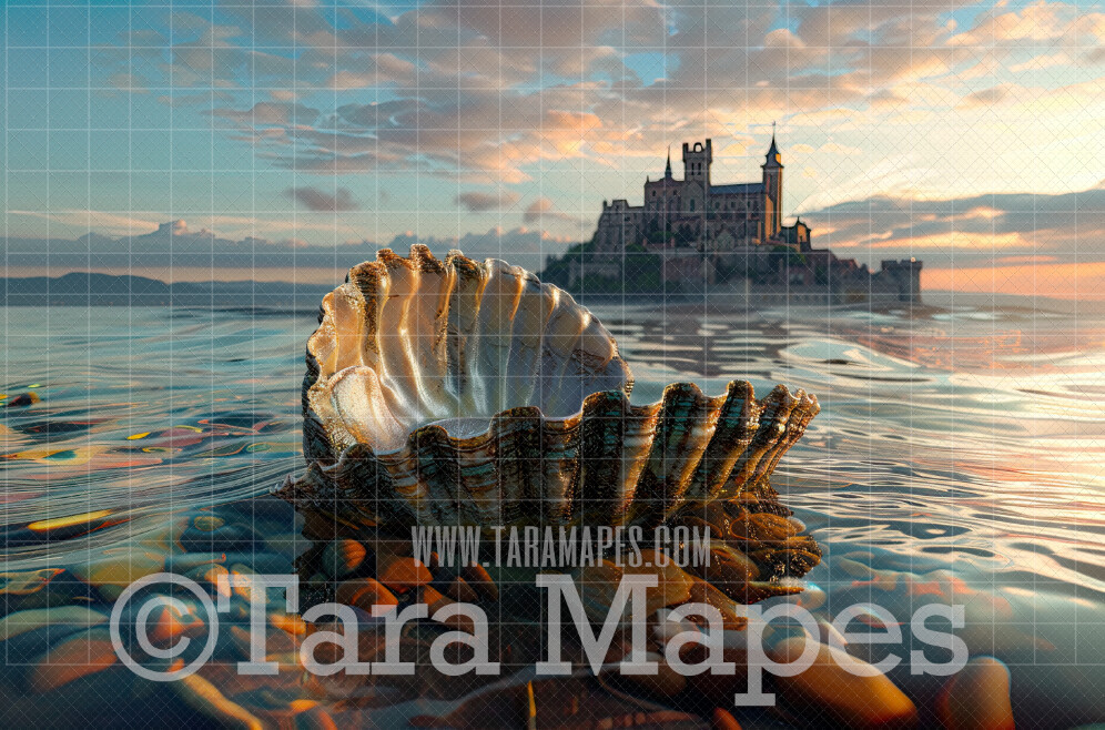 Mermaid Shell Digital Backdrop - Giant Clam on Shore by Castle ...