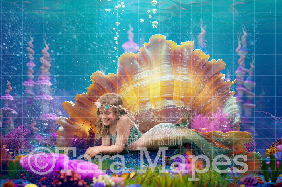 Mermaid Shell Digital Backdrop - Giant Clam in Seascape - Underwater ...