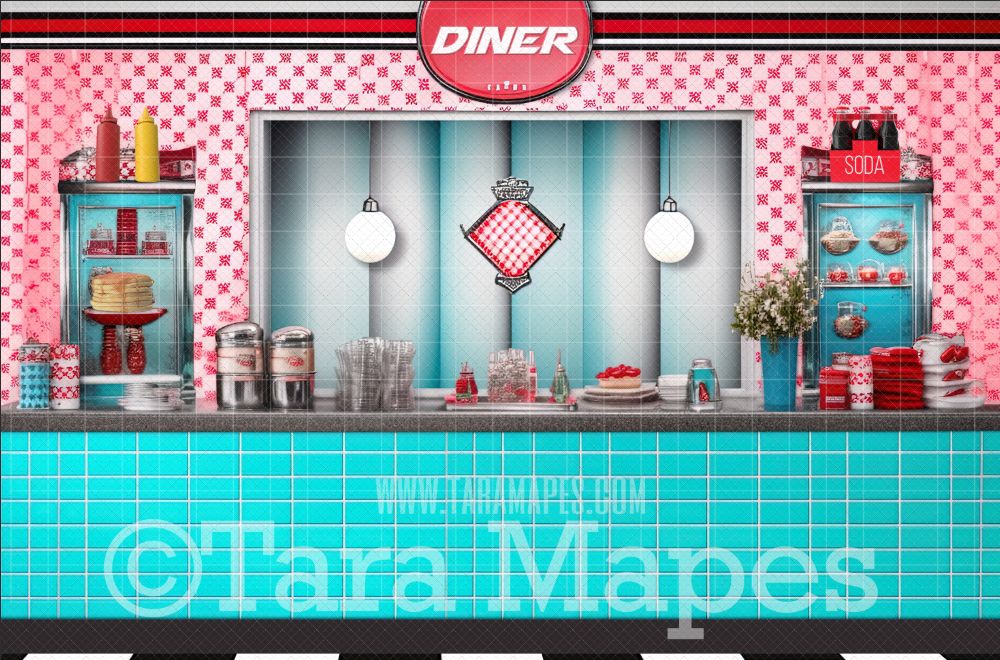 Red and Teal Fifties Diner- 50s Diner Stools- Vintage Retro Fifties ...