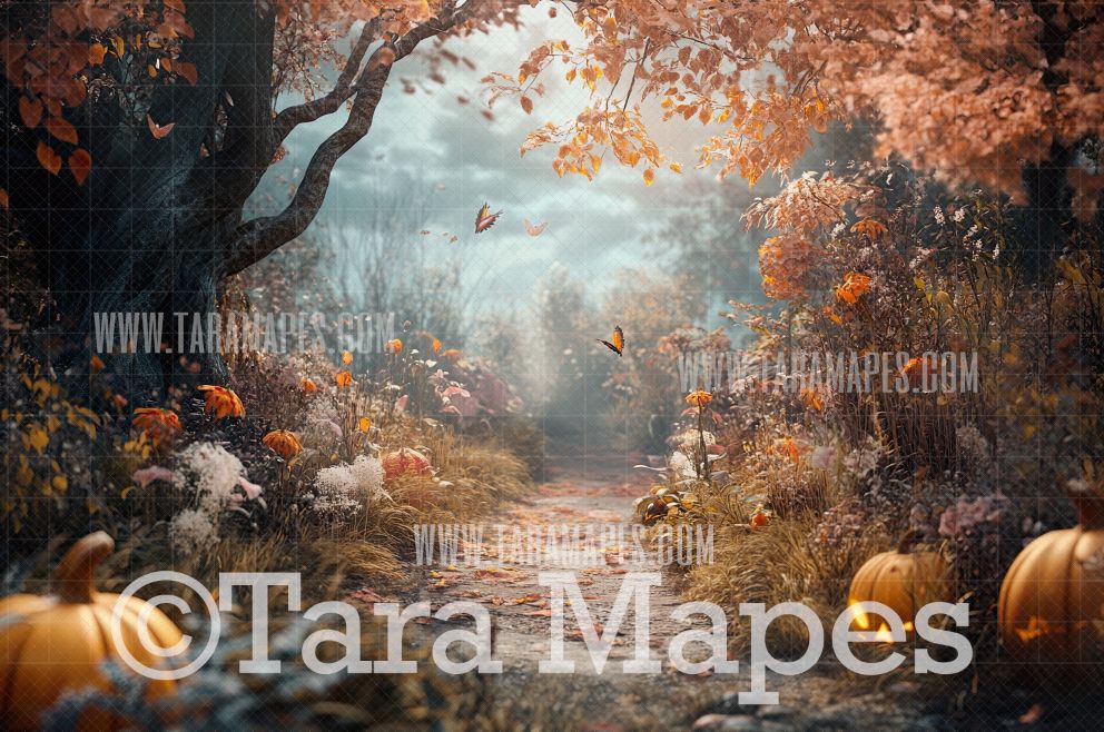 Fall Path Digital Backdrop - Autumn Path in Woods Digital Backdrop ...