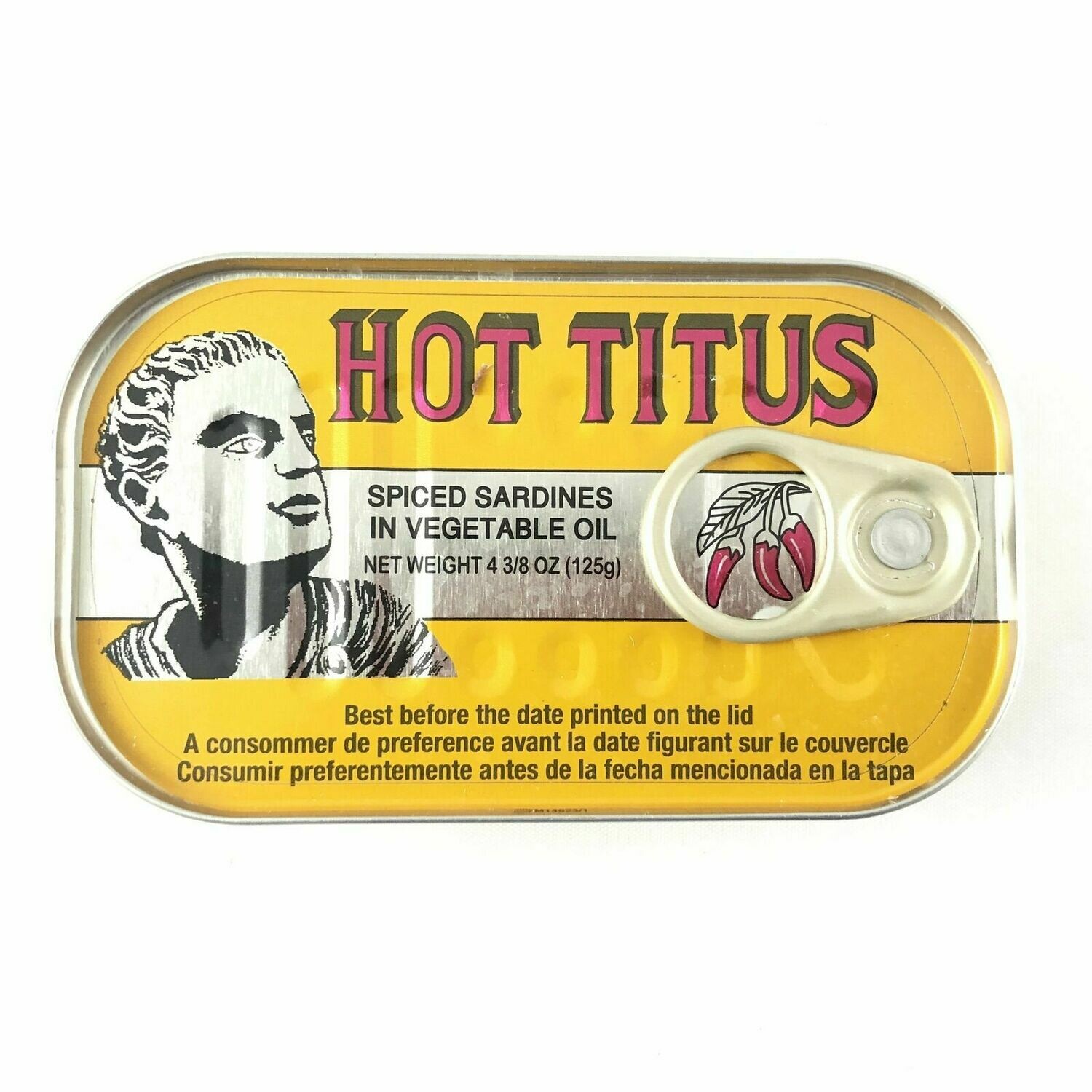 Hot Titus Sardines in Vegetable Oil, Spicy, 4.3oz