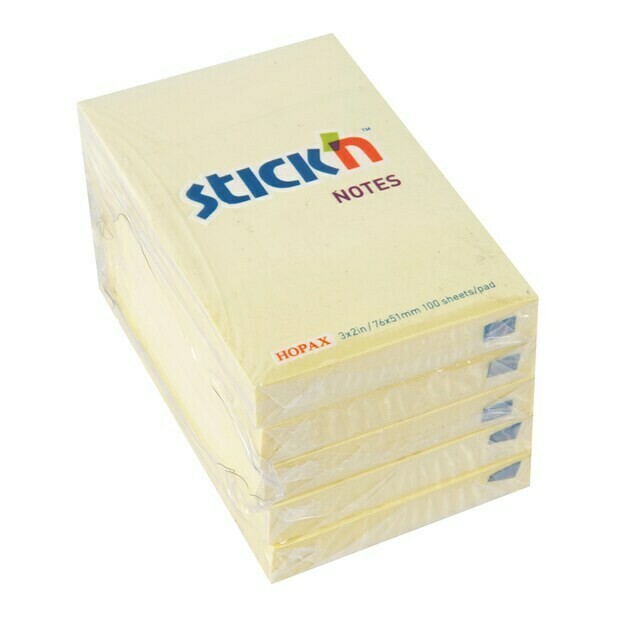 STICK'N 3X2" 100SHS YELLOW NOTES PAD 76X51MM 21006
