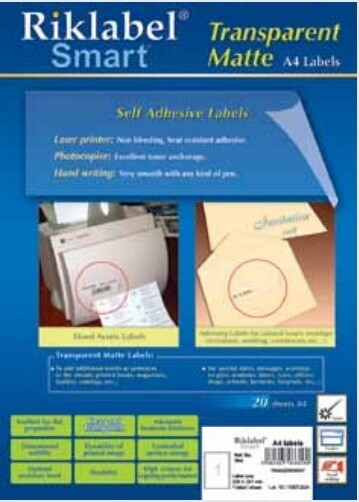RIKLABEL A4 TRANSPARENT LABEL 20SHT TA4