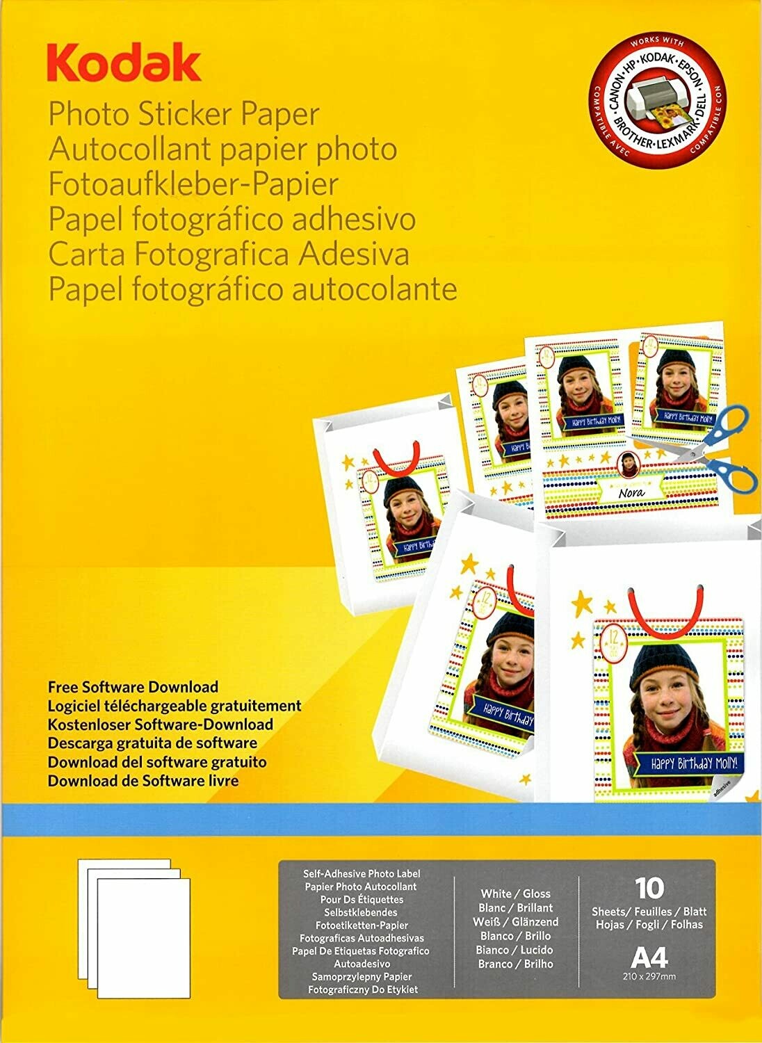 KODAK A4 GLOSSY PHOTO STICKER PAPER 120GSM 10SHS