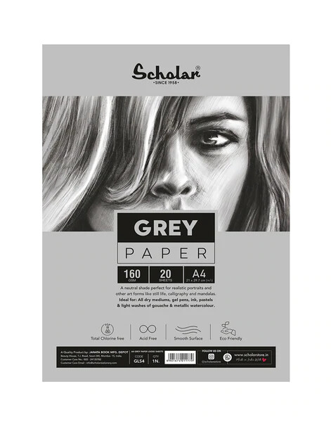SCHOLAR A4 GREY PAPER 160GSM 20SHS
