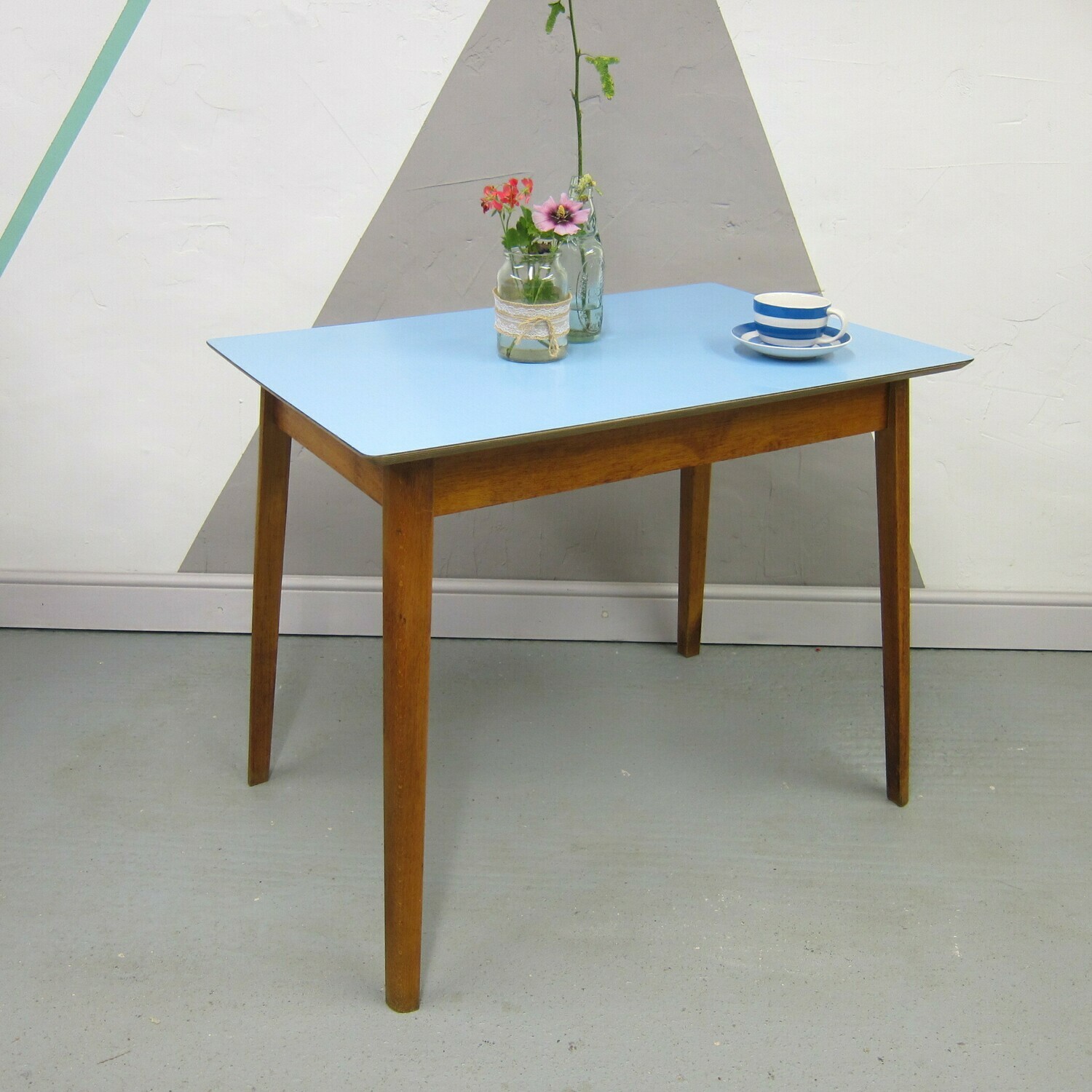 Blue Formica Kitchen Dining Table Mid Century Vintage