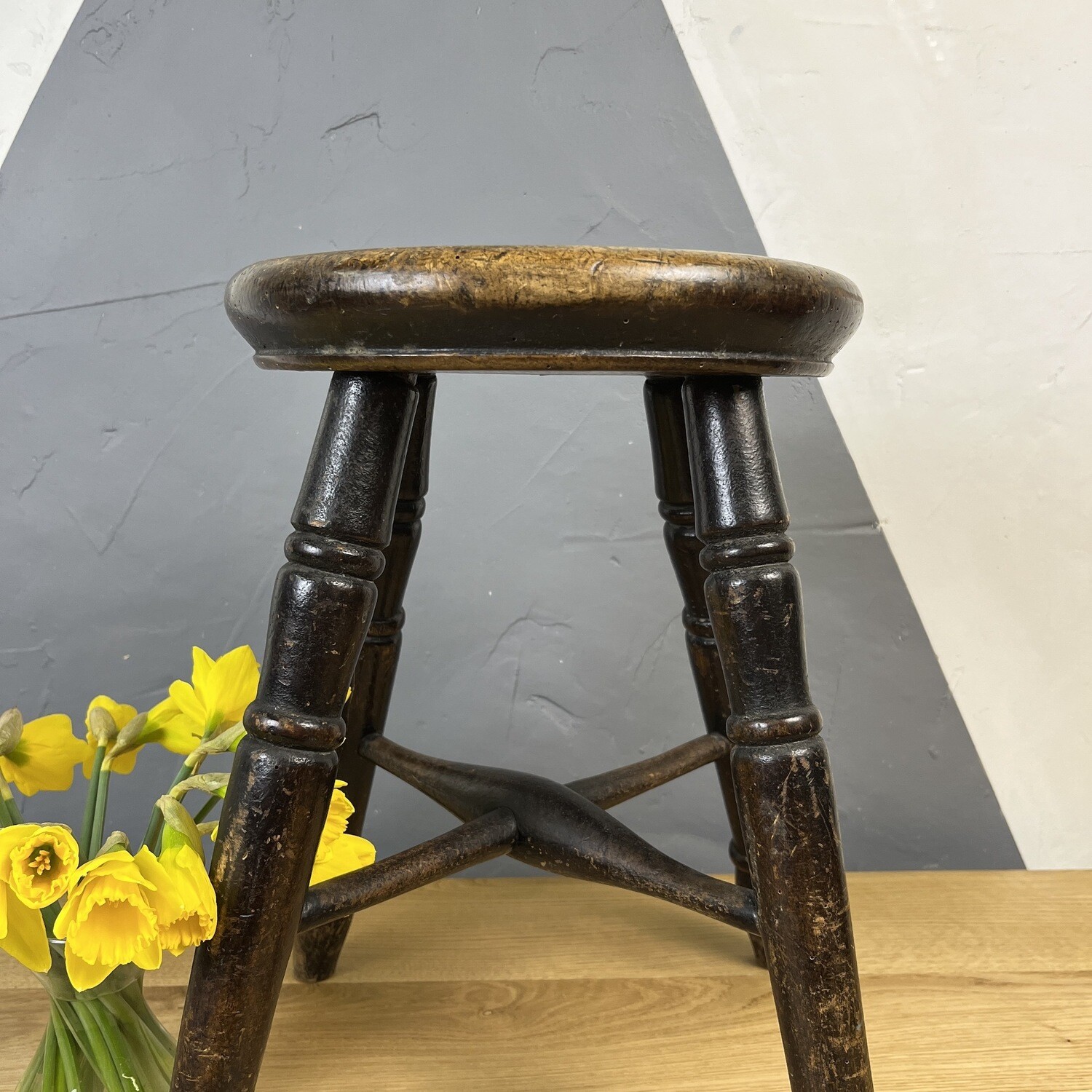 Victorian Farmhouse Black Brown Stool Rustic Seat