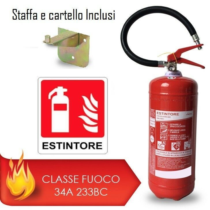 Estintore kg 6 completo di staffa e cartello