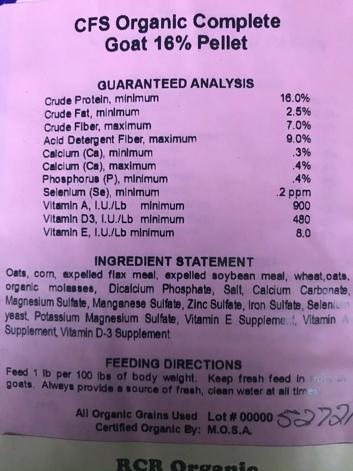 Goat Sheep Certified Organic Pelleted Complete Feed