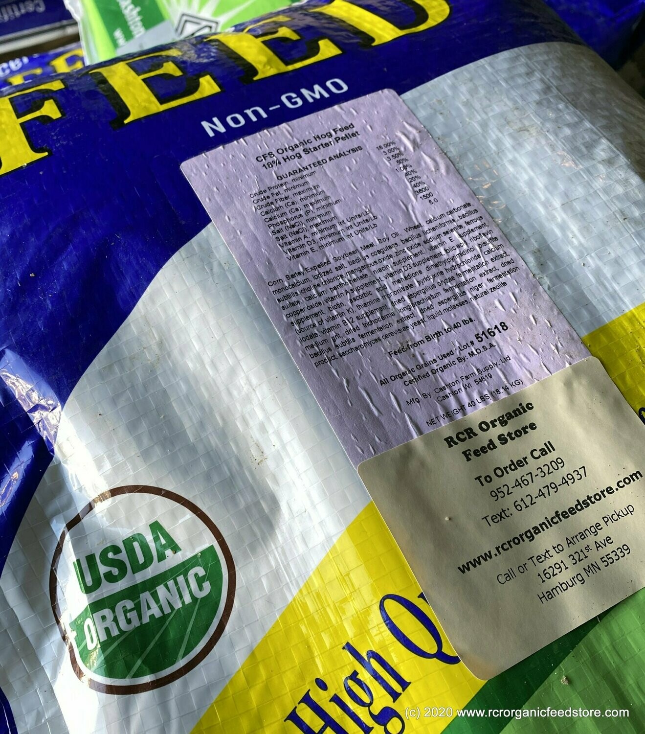 Hog Pig Feed Organic Complete 18 Protein Pelleted