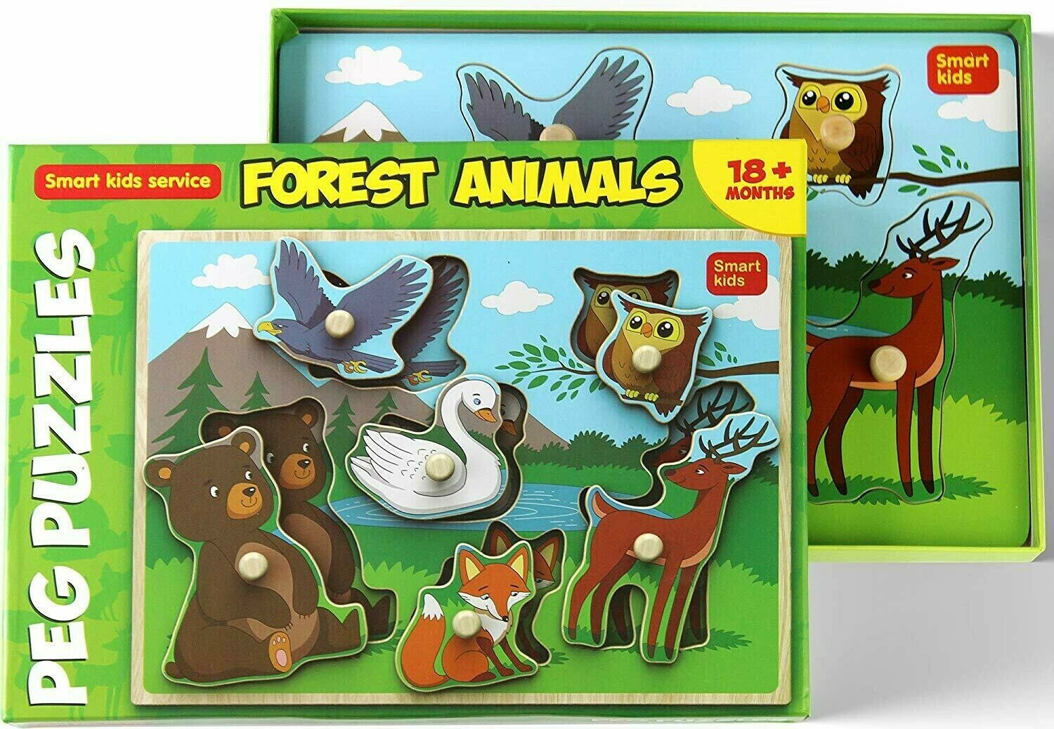 Wooden Puzzles Set Forest Animals - Thick Wooden Construction with Hard ...