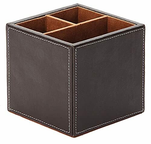 OSCO Brown Faux Leather Square Pen Pot