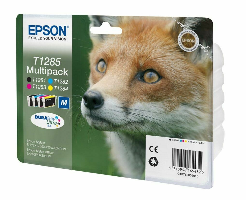 Genuine Epson T1285 (Fox) Black, Cyan, Magenta and Yellow Ink ...