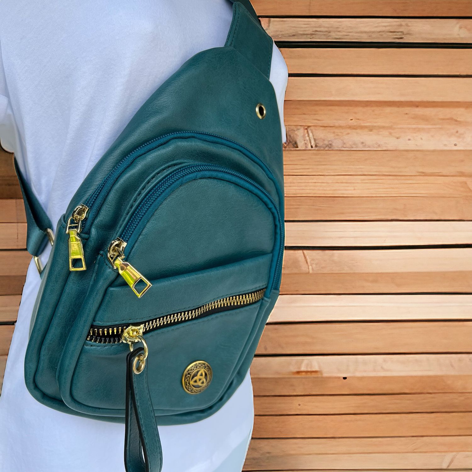 67106 Multi Zip Sling Bag Cyan