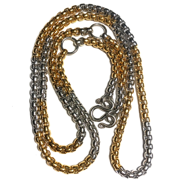 Two Tone Gold + Chrome Plated Stainless Steel Neck Chain for 3 Amulets ...