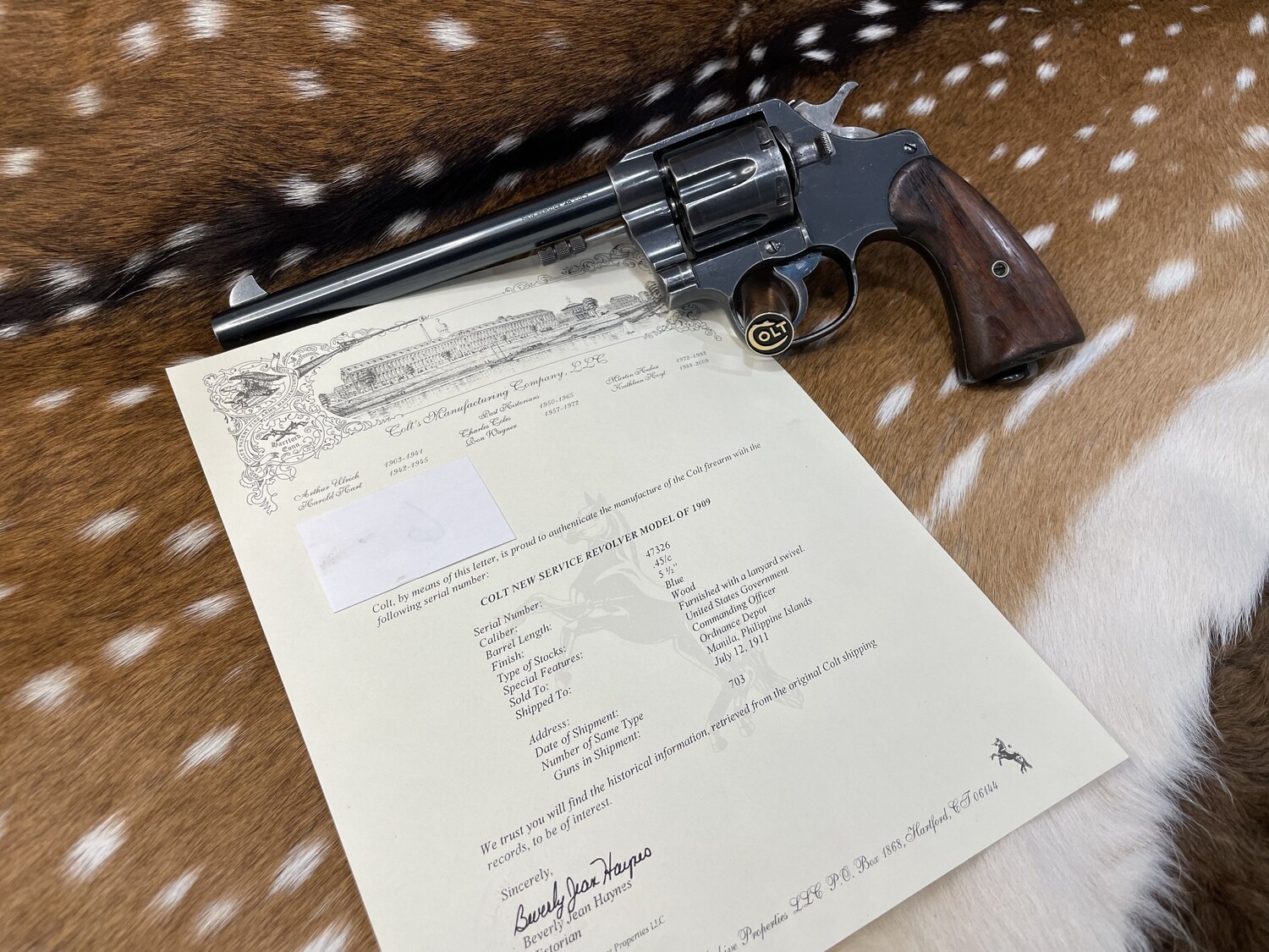 Lettered Colt New Service 1909 Army Model Revolver .45 Colt