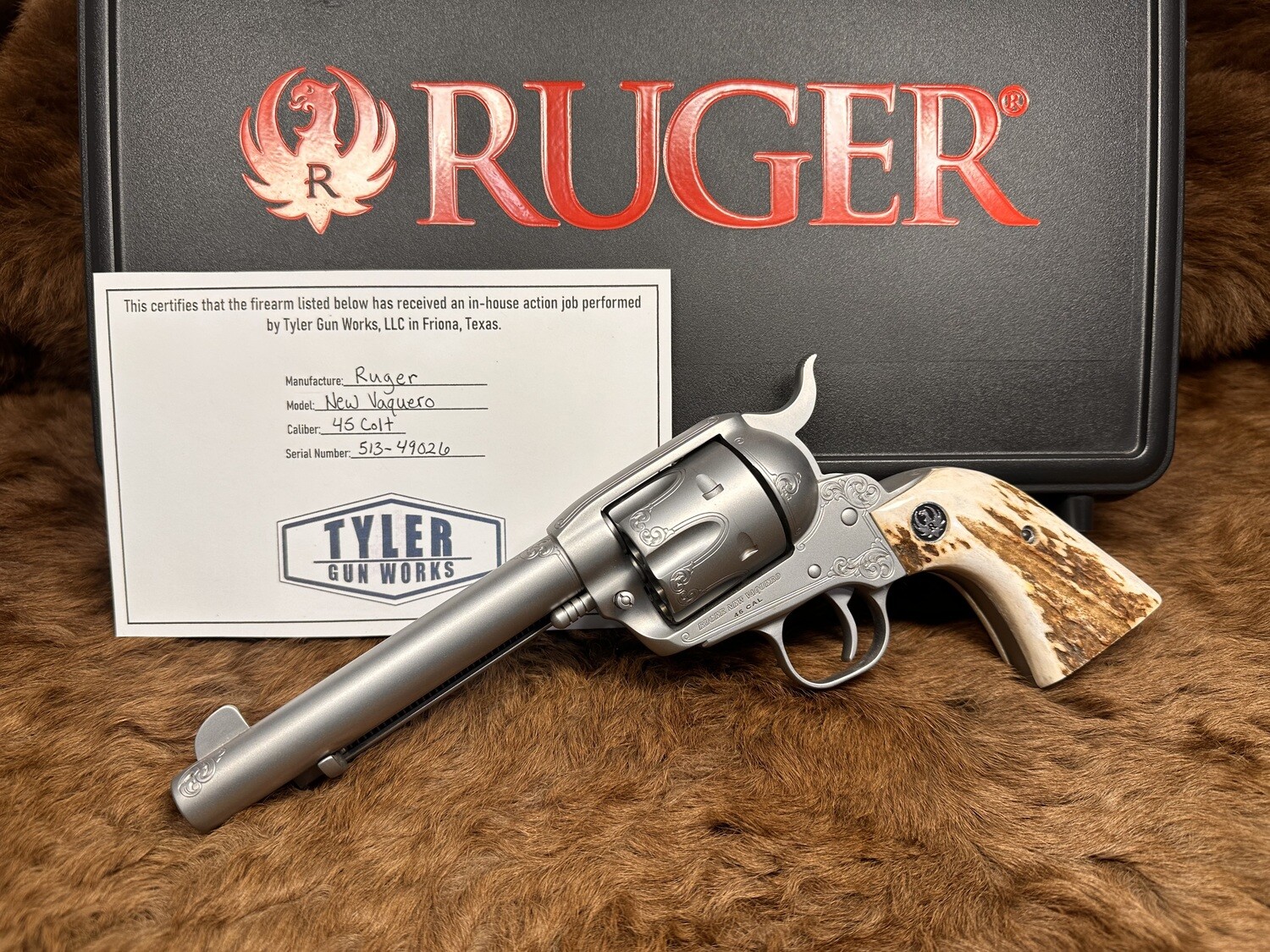 TGW Custom Engraved Ruger New Vaquero .45 Cal Revolver