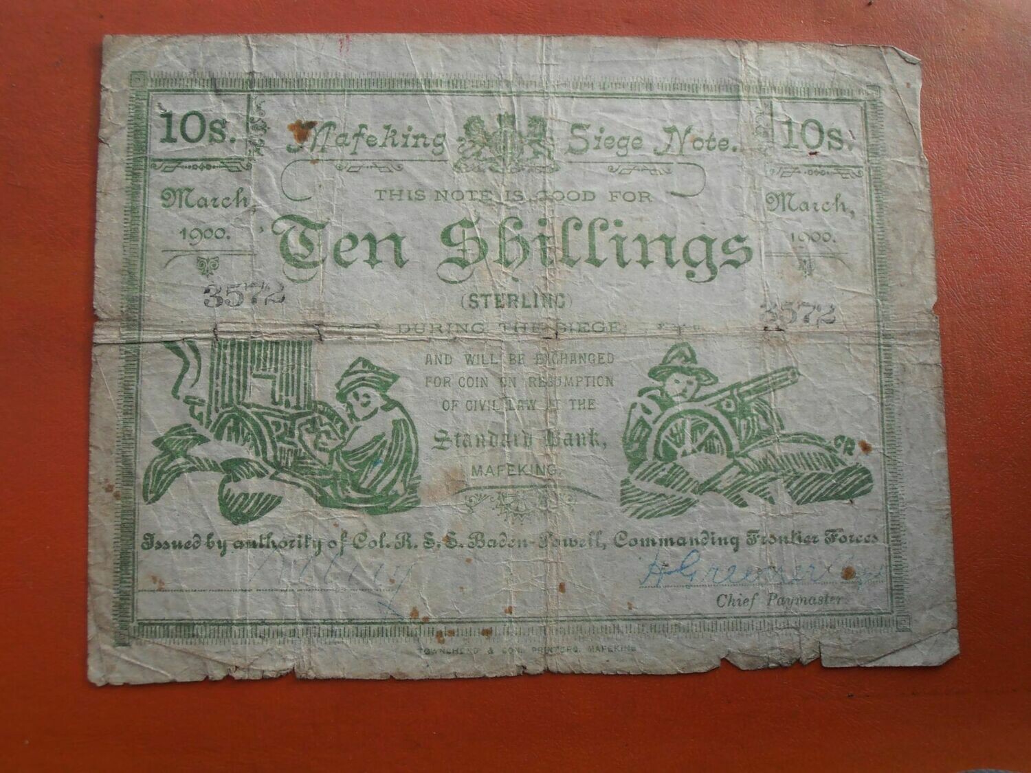 South Africa Ten Shillings - 1900 Mafeking Siege Note