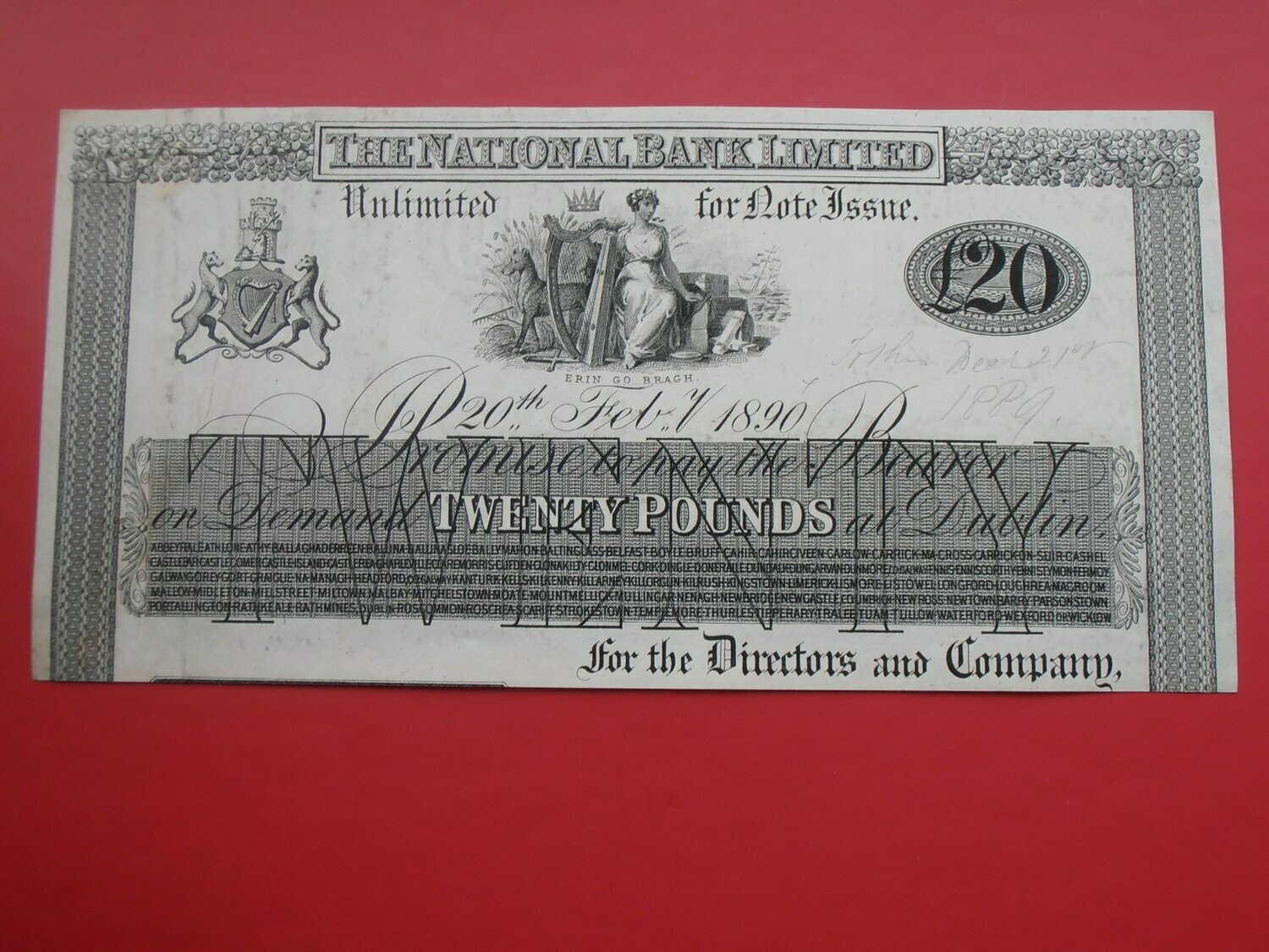 The National Bank £20 - 1890 Cut Proof