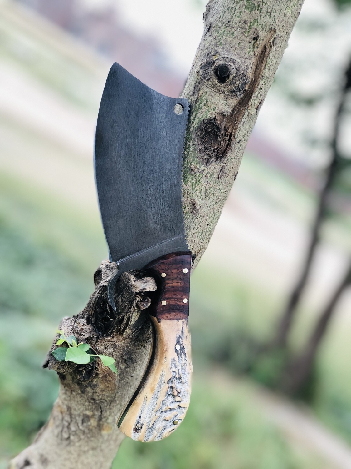 Handmade Cleaver Chopper With Elk Handle And Sheath
